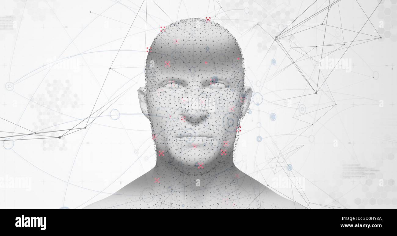 Displaying 3D-rendered human head in data space, featuring red-blue ...