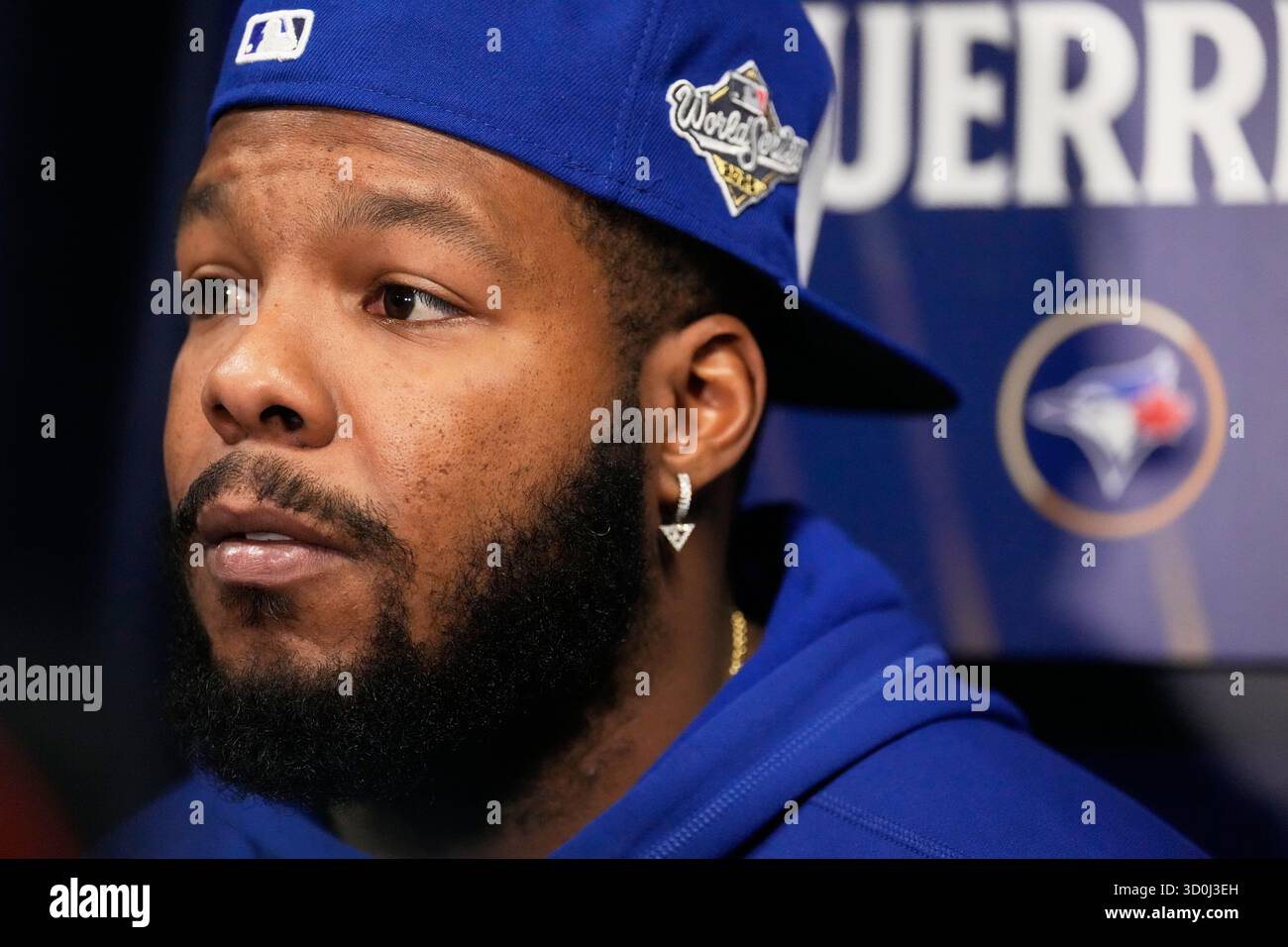 Toronto Blue Jays first baseman Vladimir Guerrero Jr. speaks during a ...