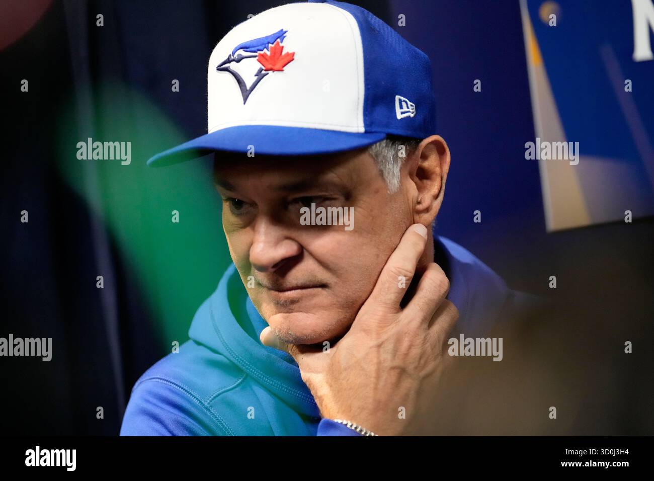 Toronto Blue Jays bench coach Don Mattingly speaks during a World ...