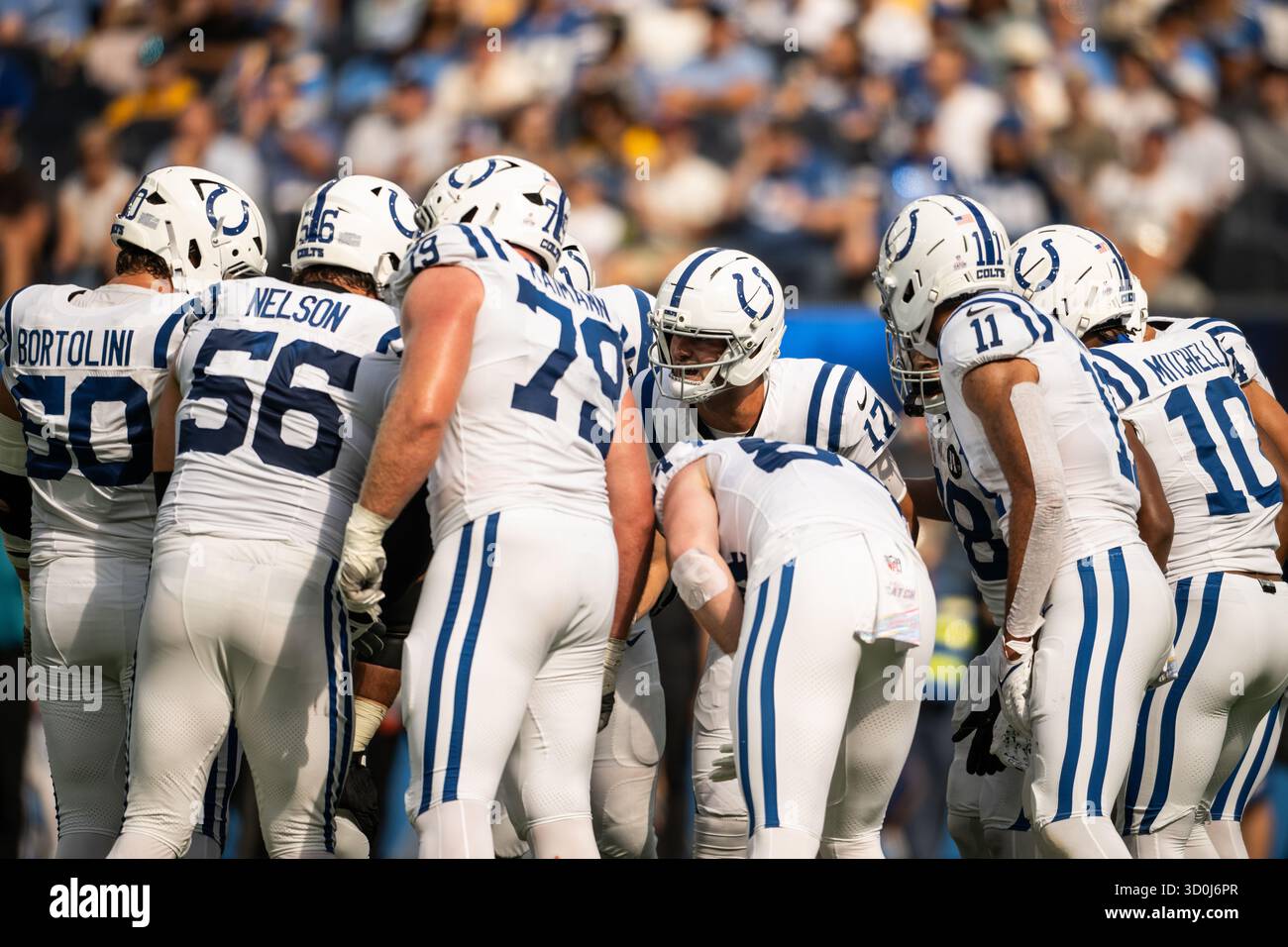 Indianapolis Colts players huddle during an NFL football game against ...