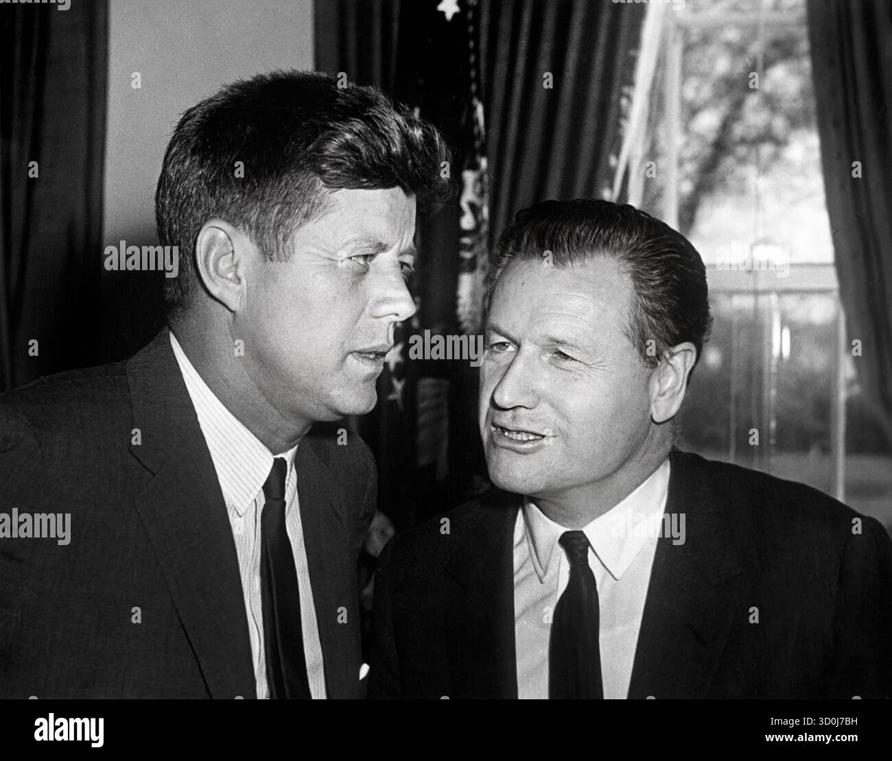 U.S. President John F. Kennedy talking with Governor of New York Nelson ...