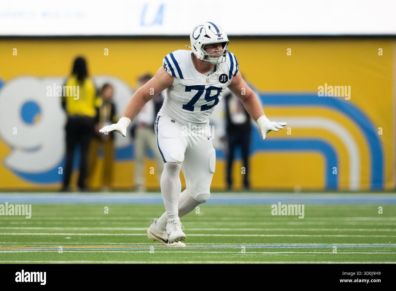 Indianapolis Colts offensive tackle Bernhard Raimann (79) takes his ...