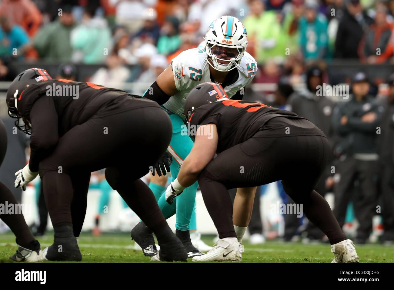 Miami Dolphins linebacker Jaelan Phillips (15) lines up for a play ...