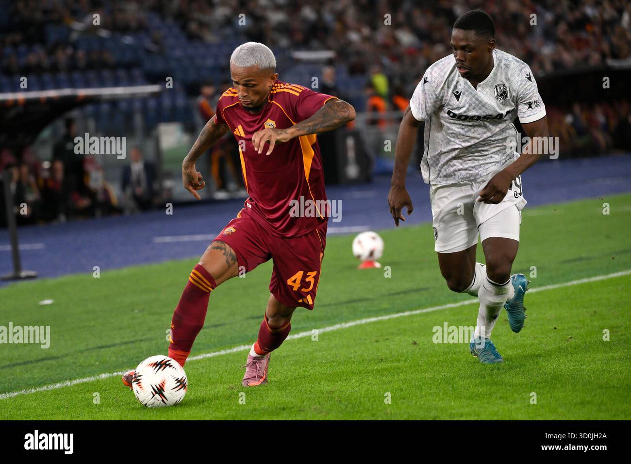 Rome, Italy. 23rd Oct, 2025. Wesley Vinicius Franca Lima of AS Roma and ...