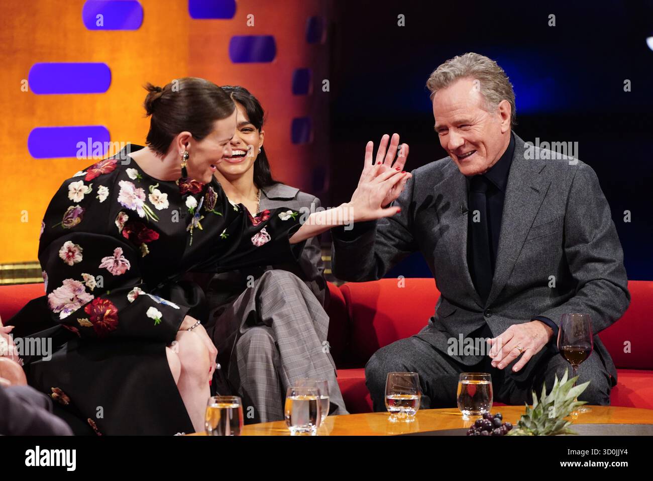 Sarah Paulson (left), Rachel Zegler and Bryan Cranston during filming ...