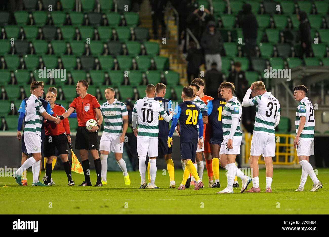 Shamrock Rovers players greet Celje players following the UEFA ...