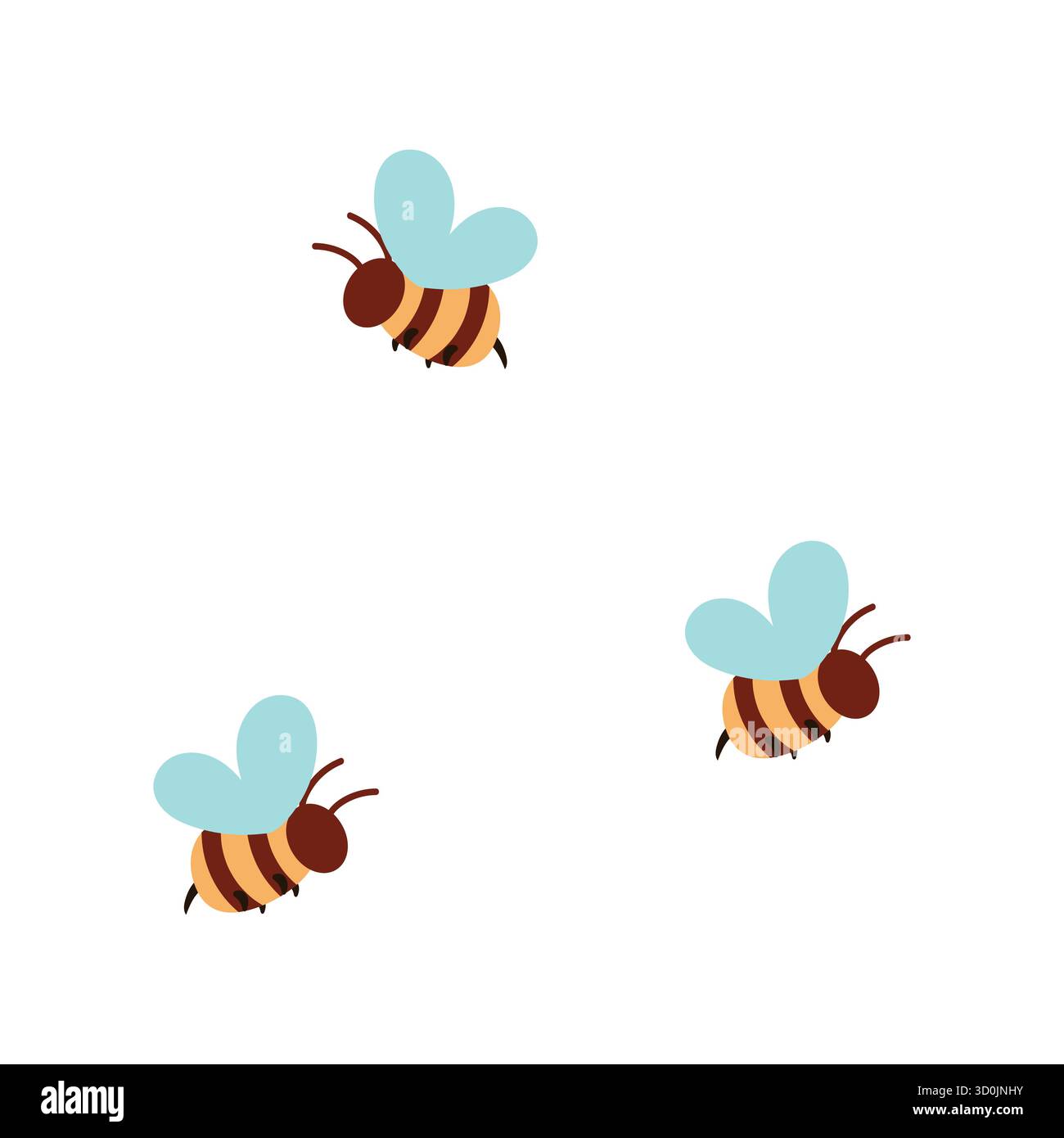 Three cartoon bees with blue wings and brown bodies flying against a ...