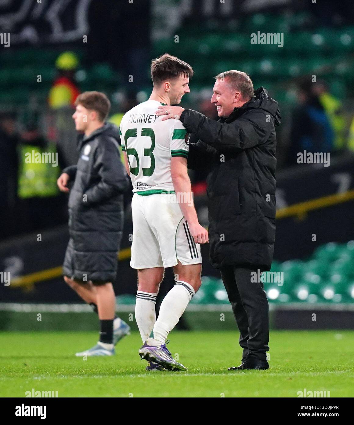 Celtic manager Brendan Rodgers greets Colby Donovan following the UEFA ...