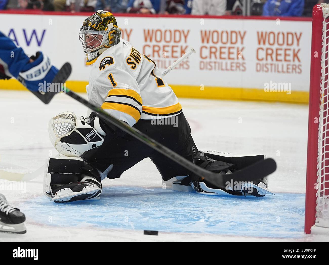 Boston Bruins goaltender Jeremy Swayman (1) in the first period of an ...
