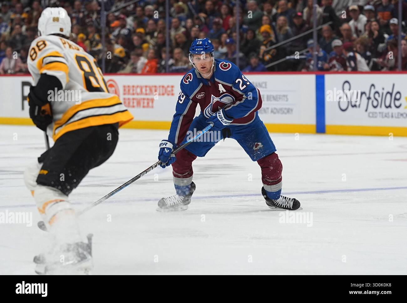Colorado Avalanche center Nathan MacKinnon (29) looks to shoot the puck ...