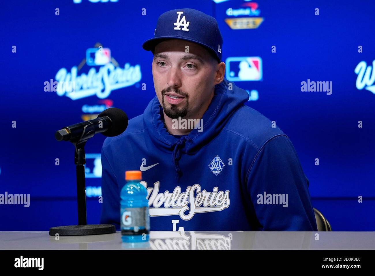 Los Angeles Dodgers pitcher Blake Snell speaks during a World Series ...
