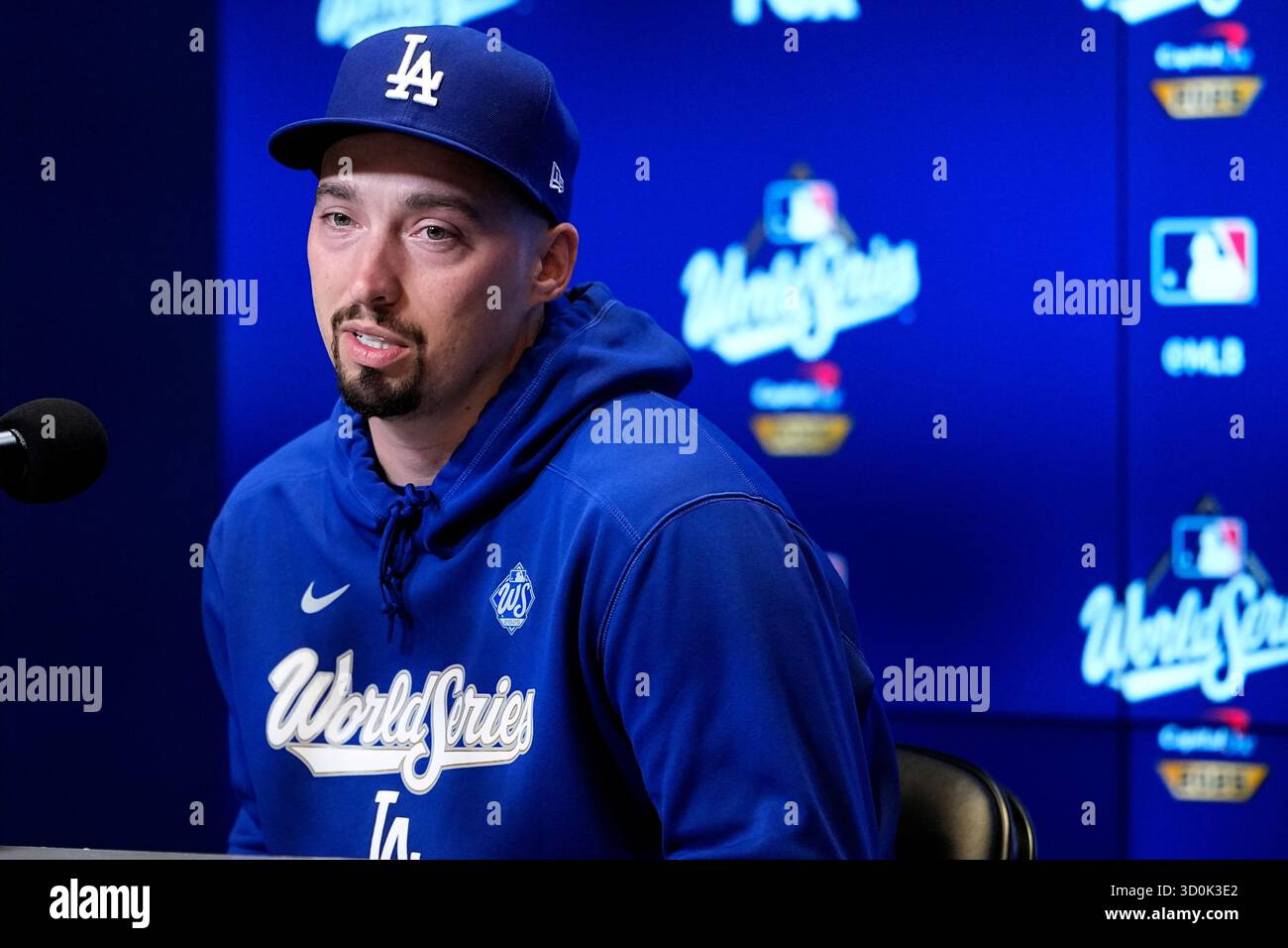 Los Angeles Dodgers pitcher Blake Snell speaks during a World Series ...