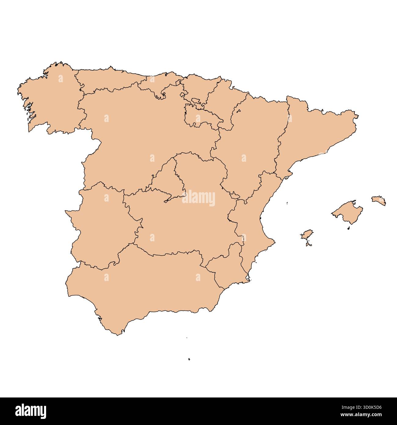 Editable vector silhouette of the European country of Spain, divided ...
