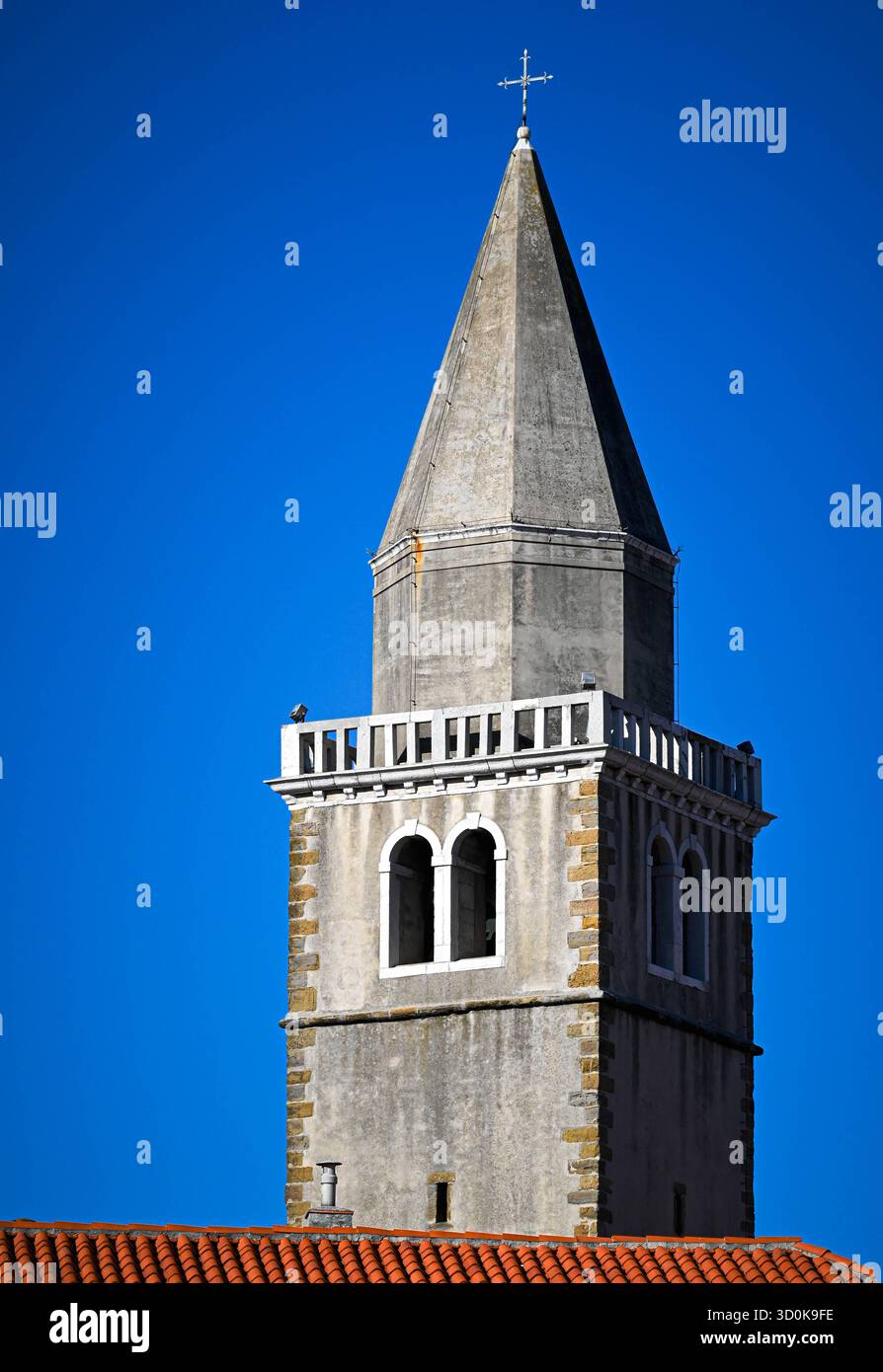 The medieval cathedral's belltower of Muggia, consecrated in 1263 ...