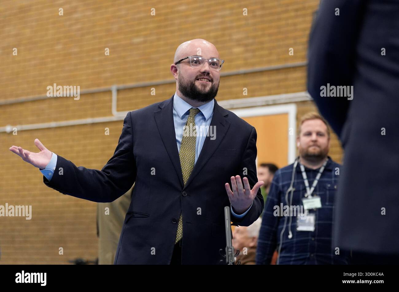 Reform UK´s Llyr Powell doing media interviews as counting continues ...
