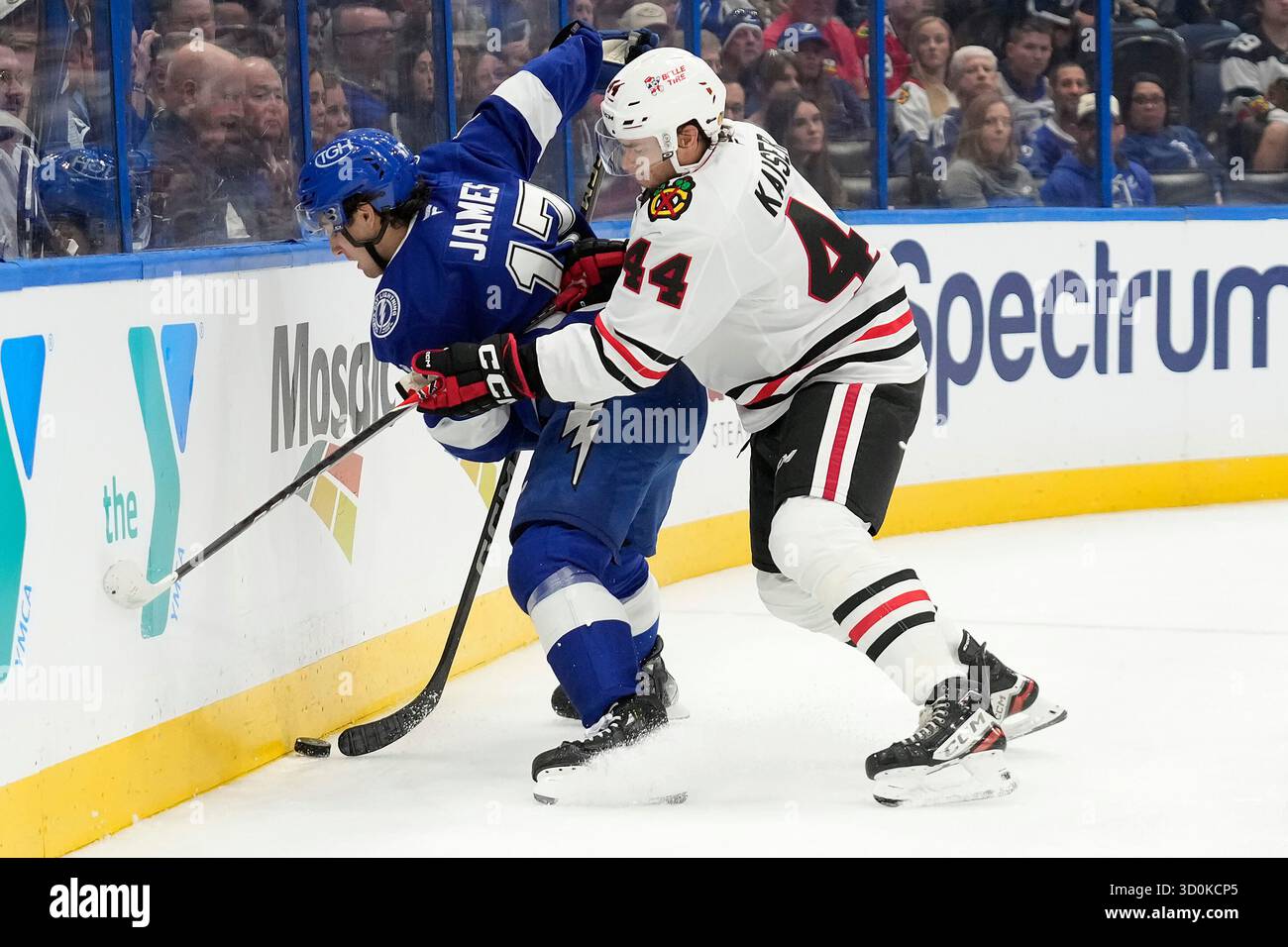 Chicago Blackhawks defenseman Wyatt Kaiser (44) takes Tampa Bay ...