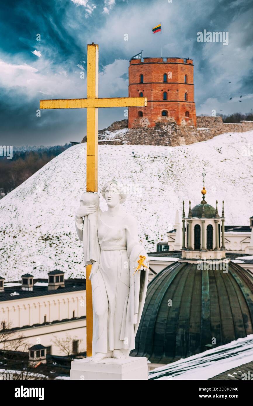 Vilnius Lithuania. Close Pediment Of Cathedral Basilica Of St ...