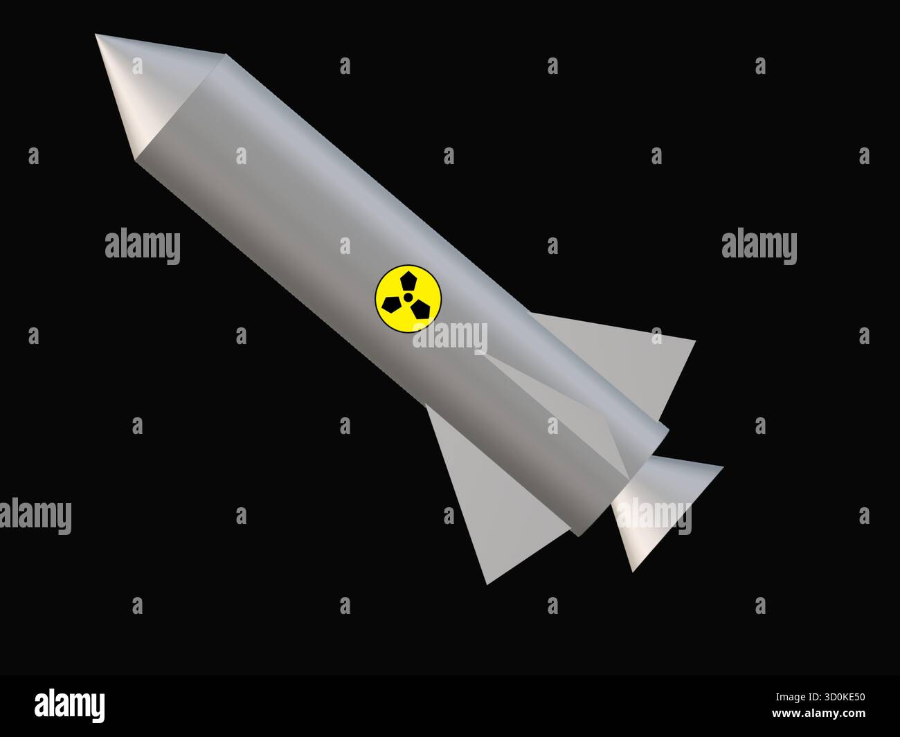 This image is a 3D cartoon-style nuclear bomb with a radiation warning ...