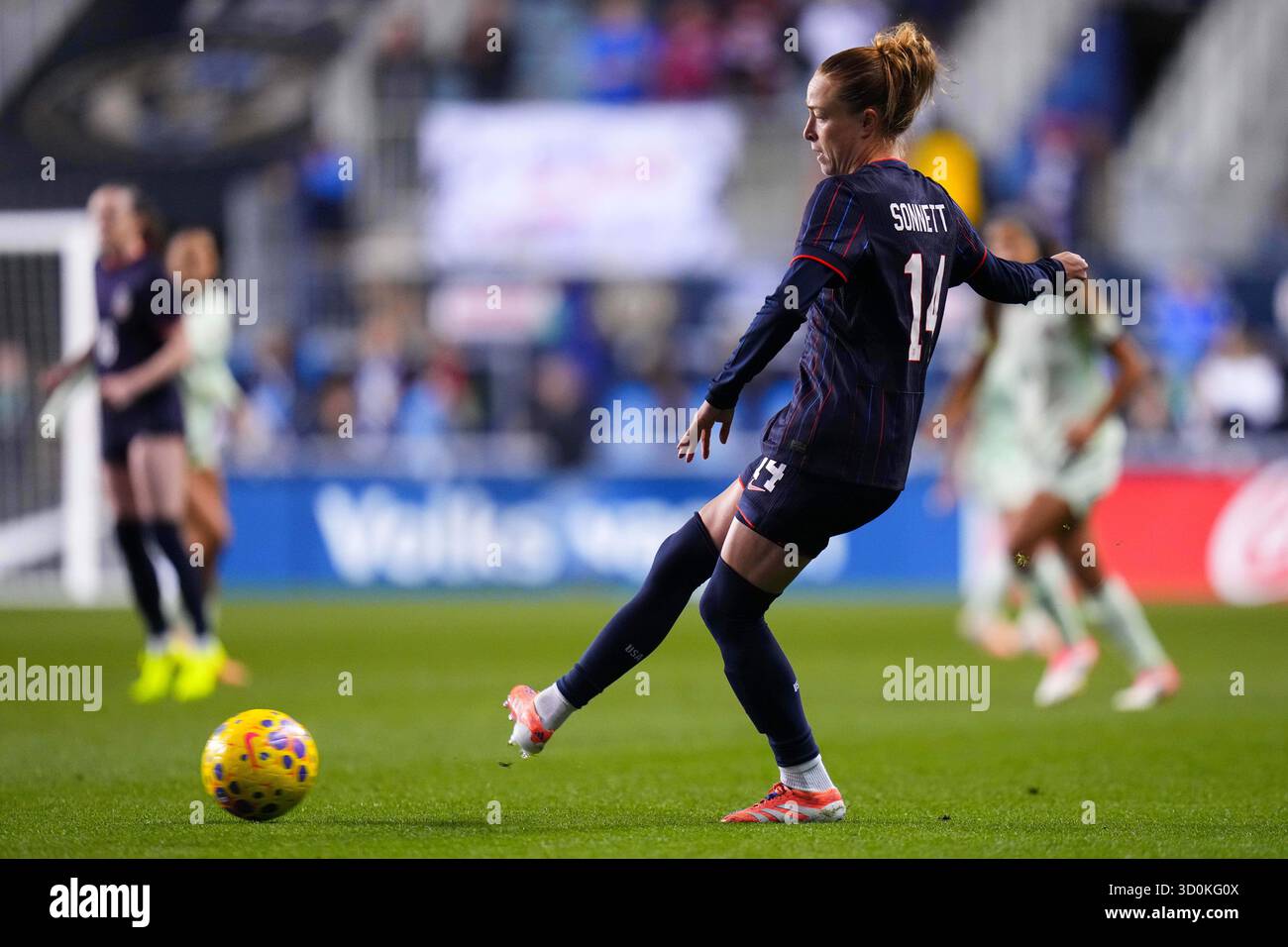 October 23, 2025: United States Defender Emily Sonnett (14) passes the ...