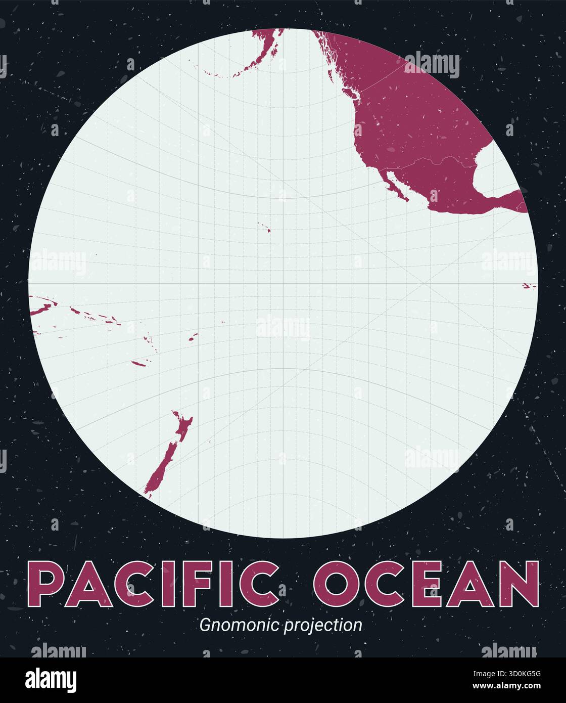 Pacific Ocean. World map. Gnomonic projection centered to Pacific Ocean ...
