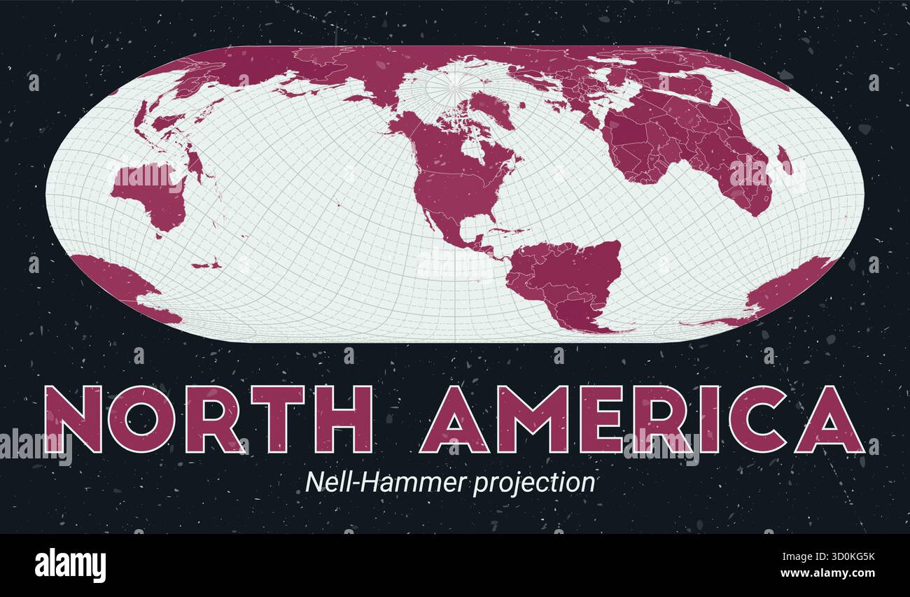 North America. World map. Nell-Hammer projection centered on North ...