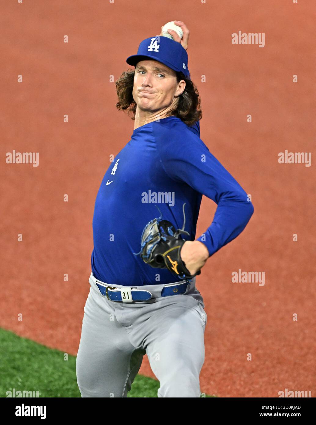 Los Angeles Dodgers pitcher Tyler Glasnow pitches during a training ...