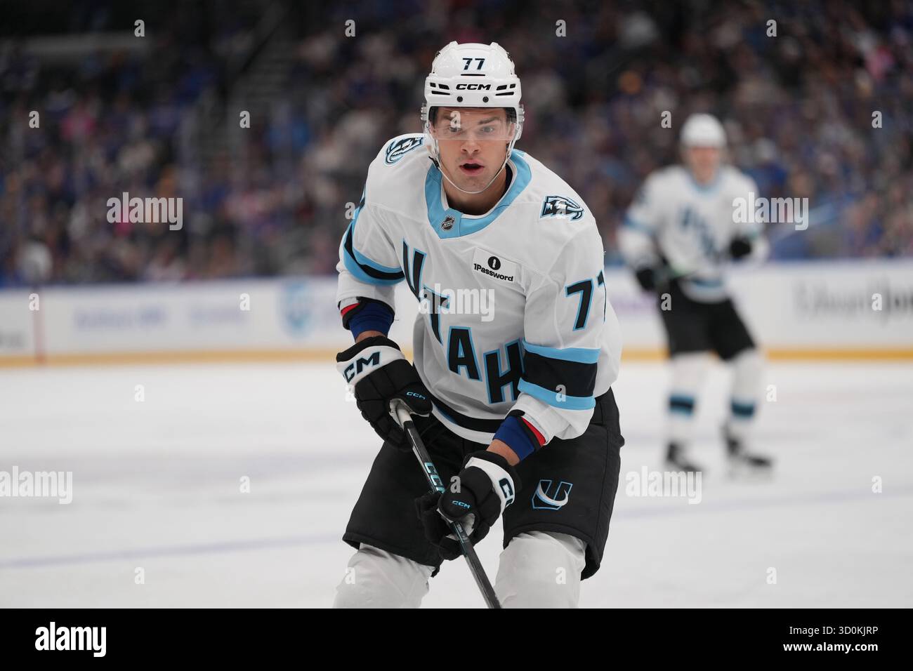 Utah Mammoth's JJ Peterka (77) in action during the first period of an ...