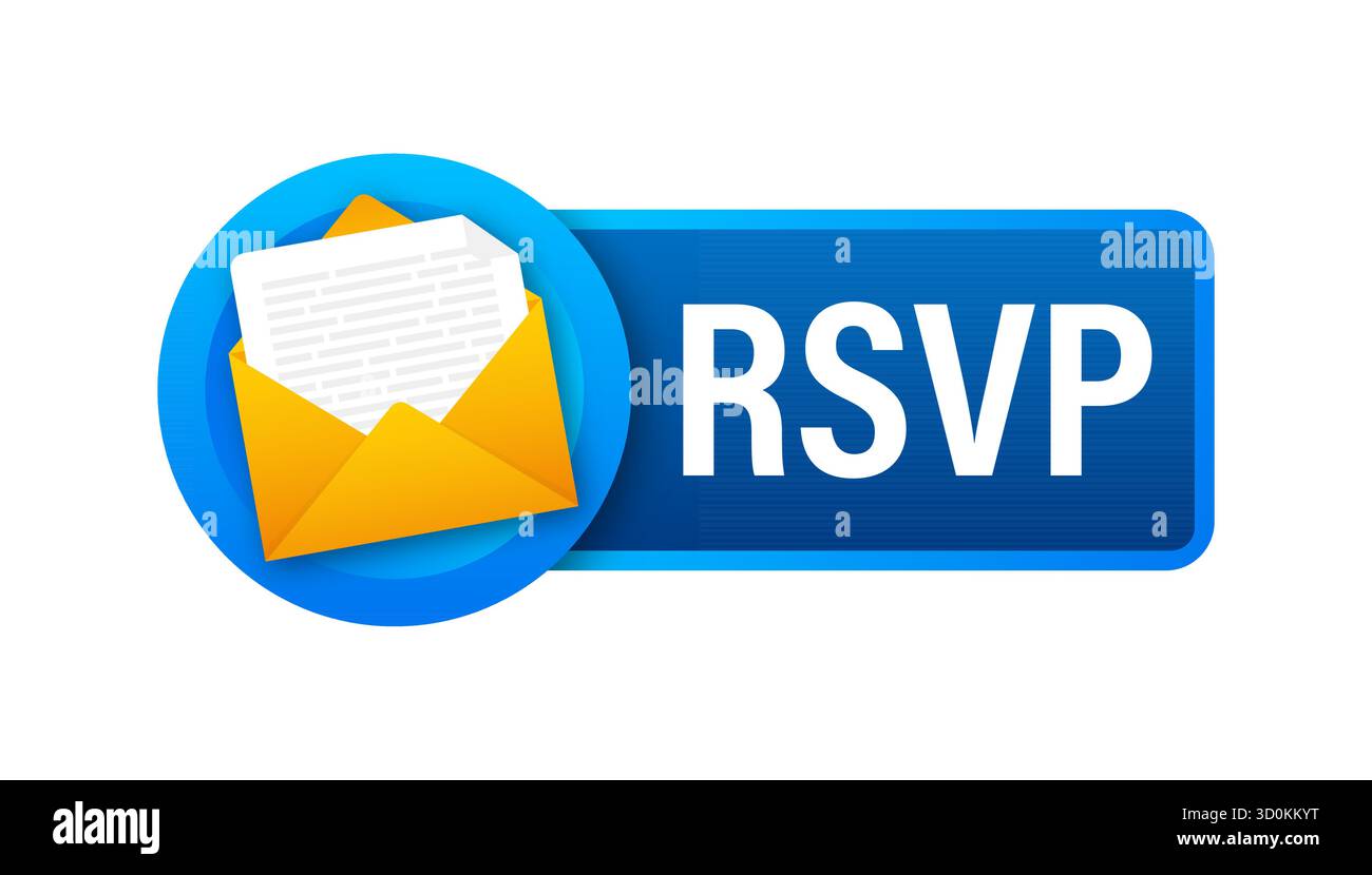 RSVP button icon showing mail envelope and confirmation Stock Vector ...