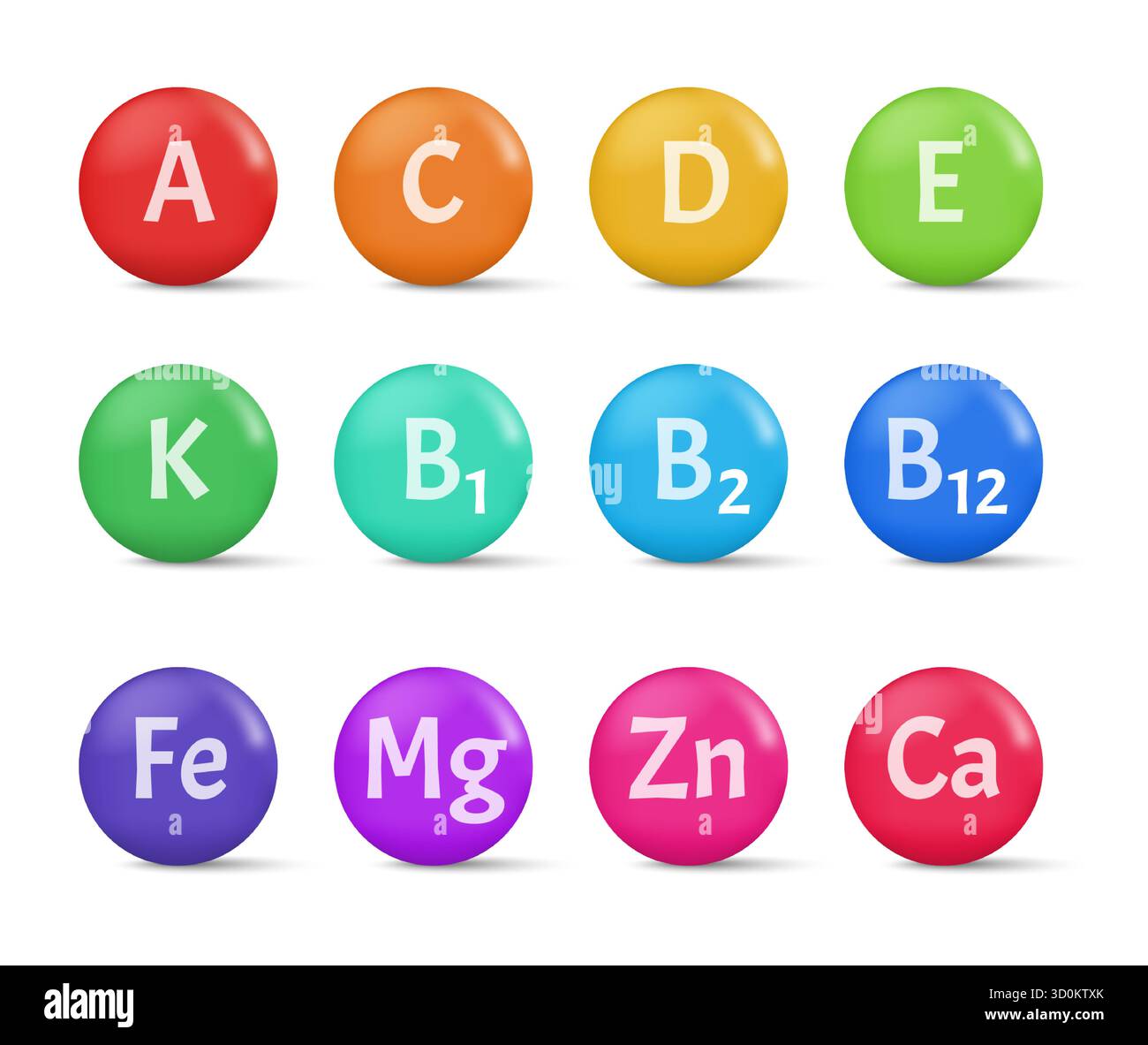 Realistic set of multivitamin icons with colorful capsules and nutrient ...