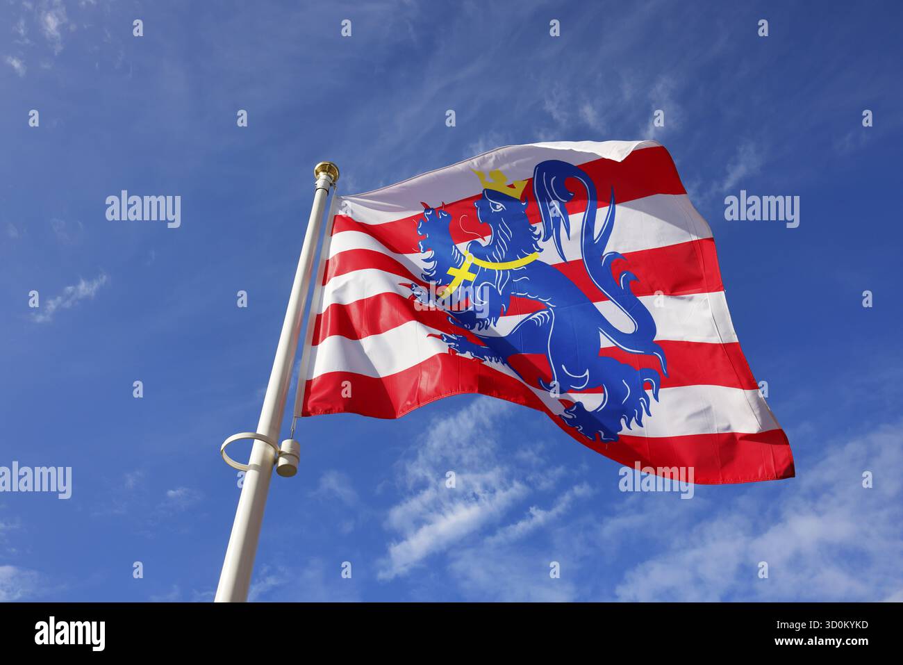 Flag of the city of Bruges fluttering in the wind, Bruges, Flanders ...