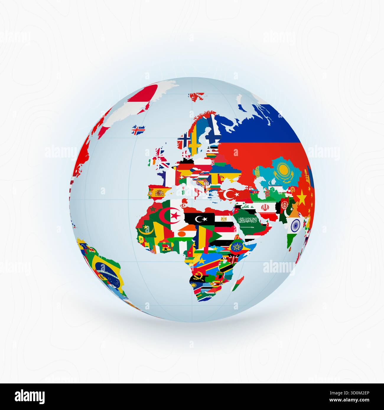 Vibrant Globe Showcasing European, African, and Asian National Flags. A ...