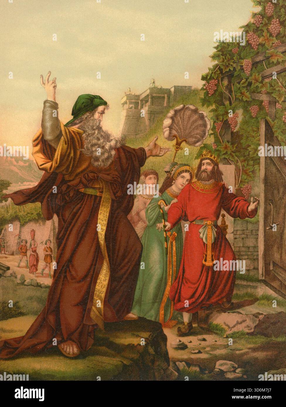 Biblical scene, Bible, Elijah's sermon to Ahab and Jezebel. Elijah or ...