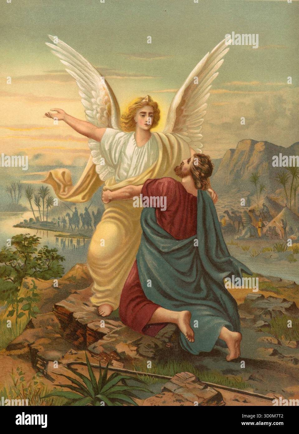 Biblical scene, Bible, Jacob wrestling with the angel of the Lord ...