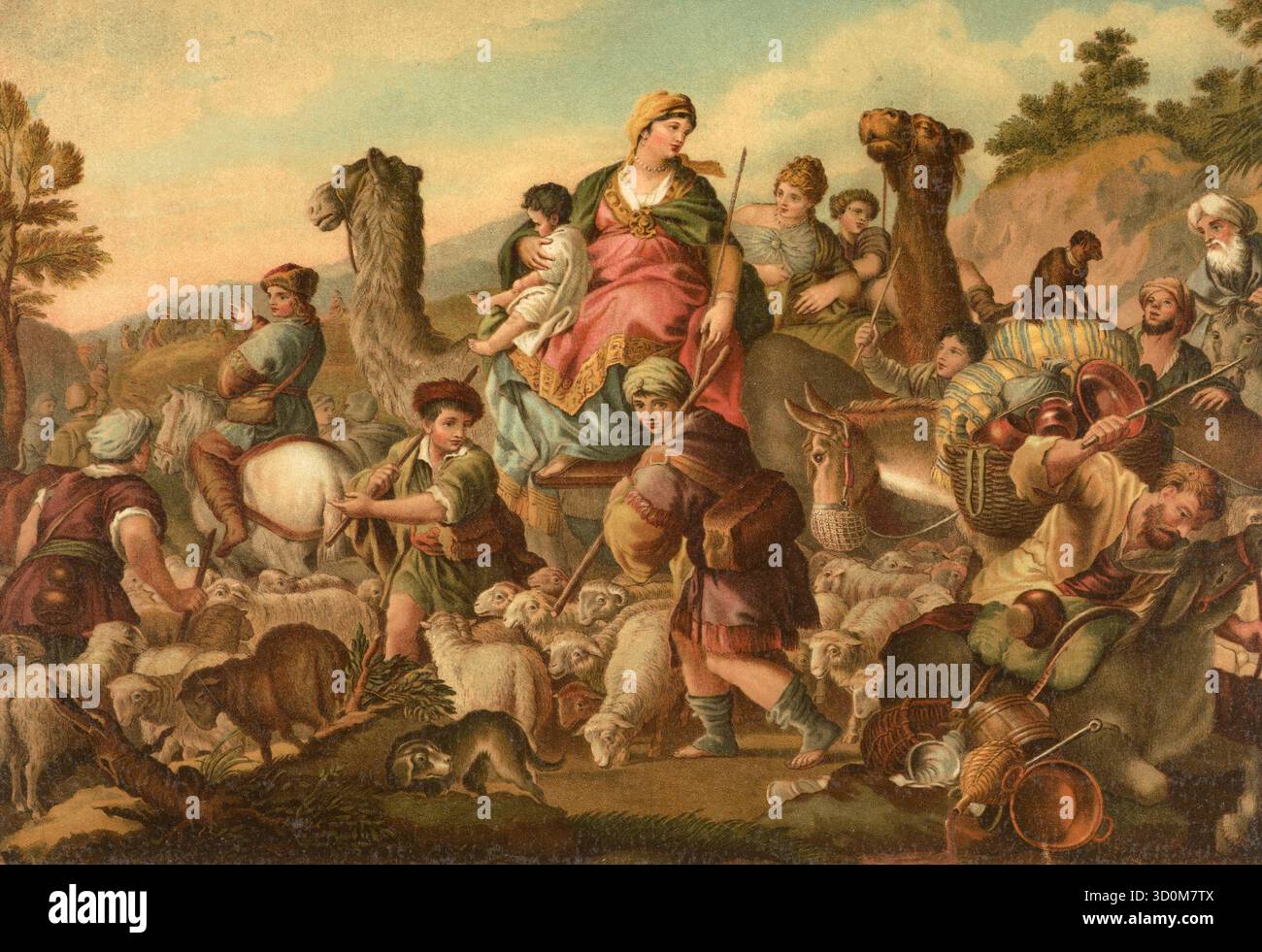 Biblical scene, Bible, Jacob's Flight, refers to the biblical story in ...