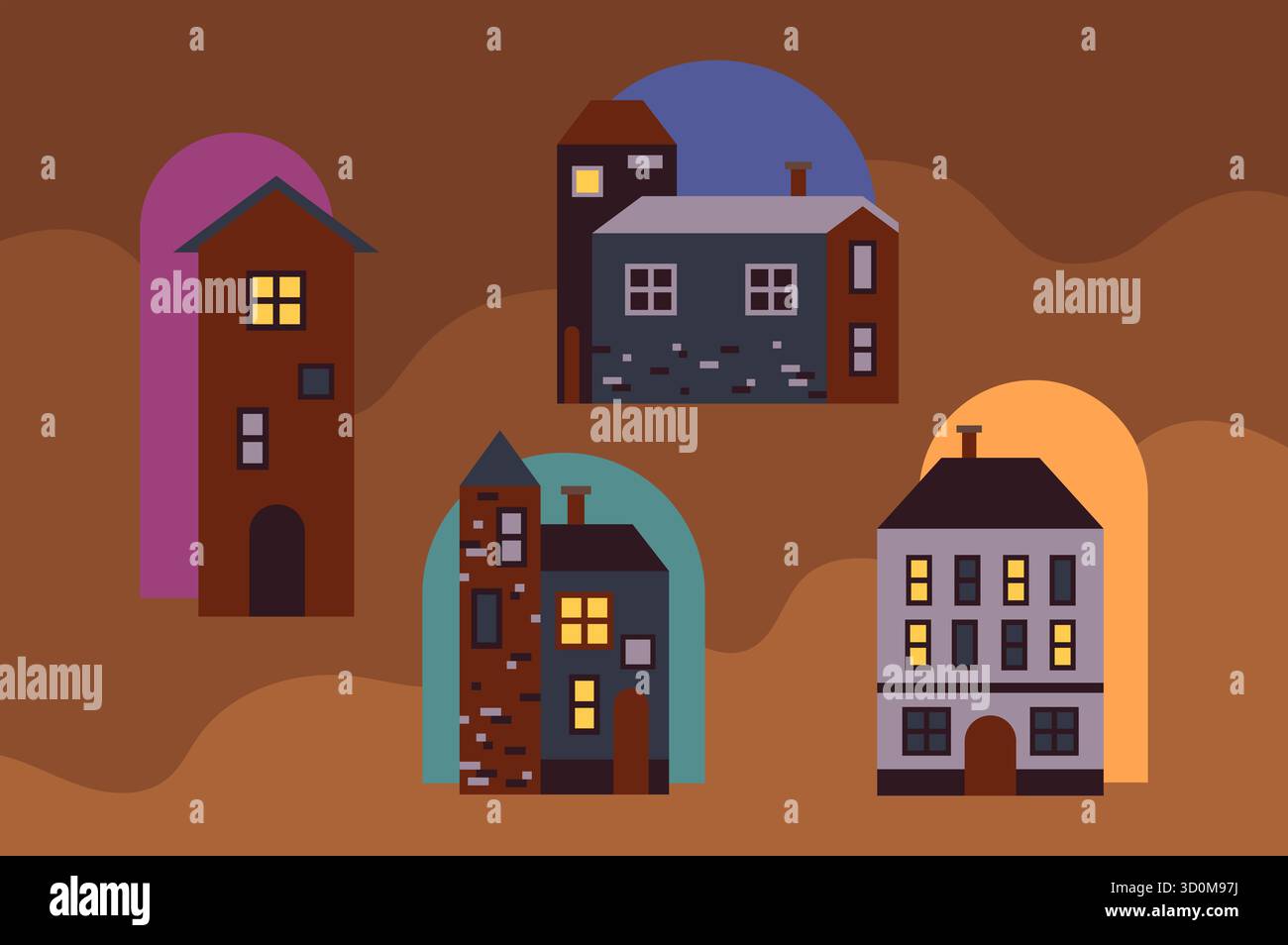 Cartoon houses of different sizes and shapes hi-res stock photography ...