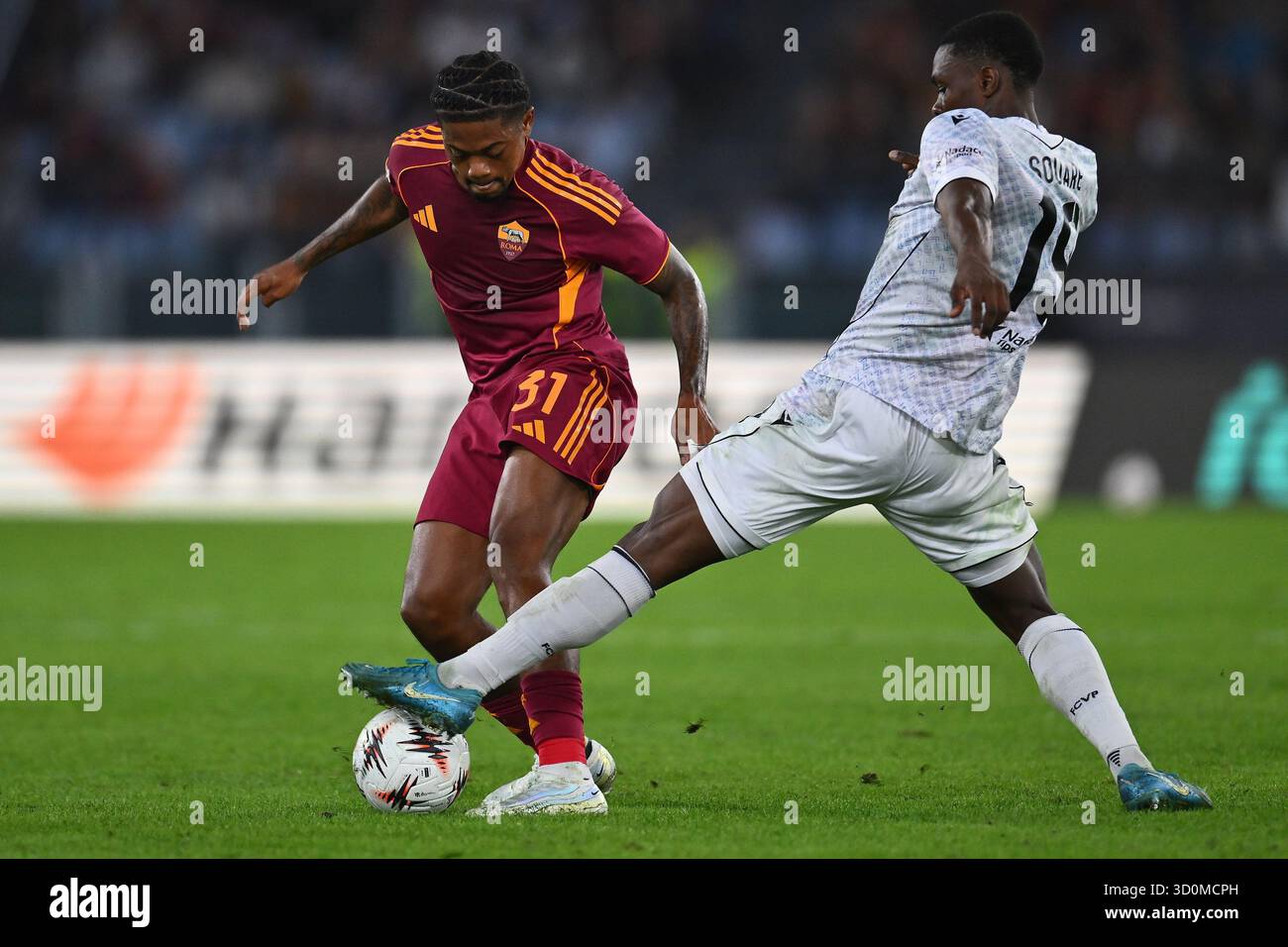 Leon Bailey of A.S. Roma and Cheick Souare' of F.C. Viktoria Plzen in ...