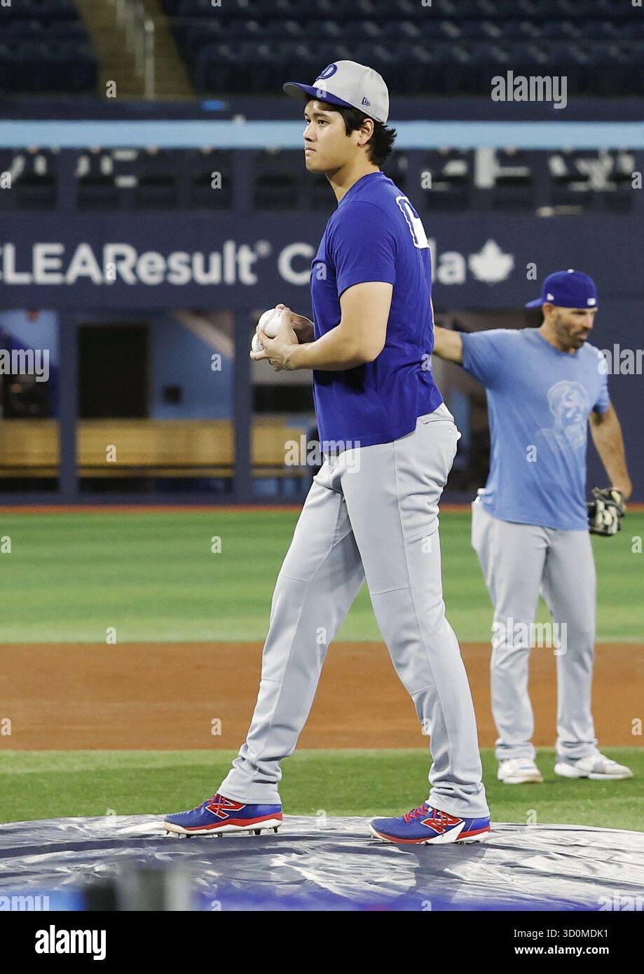 Los Angeles Dodgers two-way player Shohei Ohtani checks the mound at ...