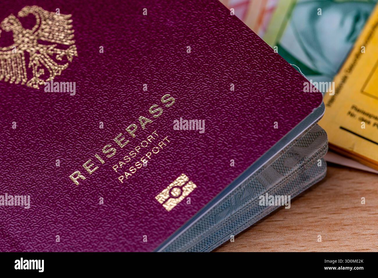 Deutscher Reisepass mit Singapur Dollar zu 100, 50, 10 und 5 Dollar und ...