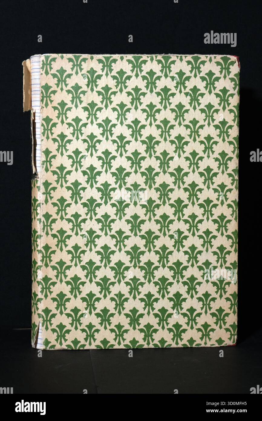 A book cover featuring a clear, repeating pattern of green fleur-de-lis ...