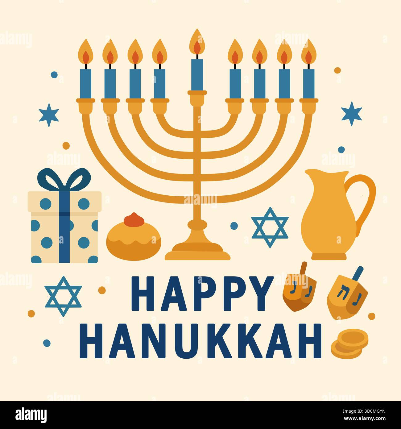 Happy Hanukkah wishes card with traditional Jewish symbols. Vector ...