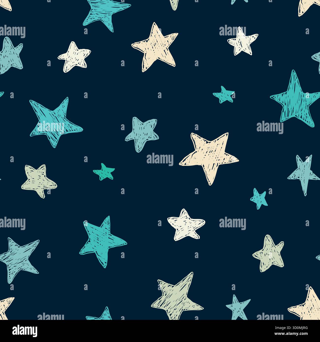 Beautiful black and white seamless night sky pattern with doodle ...