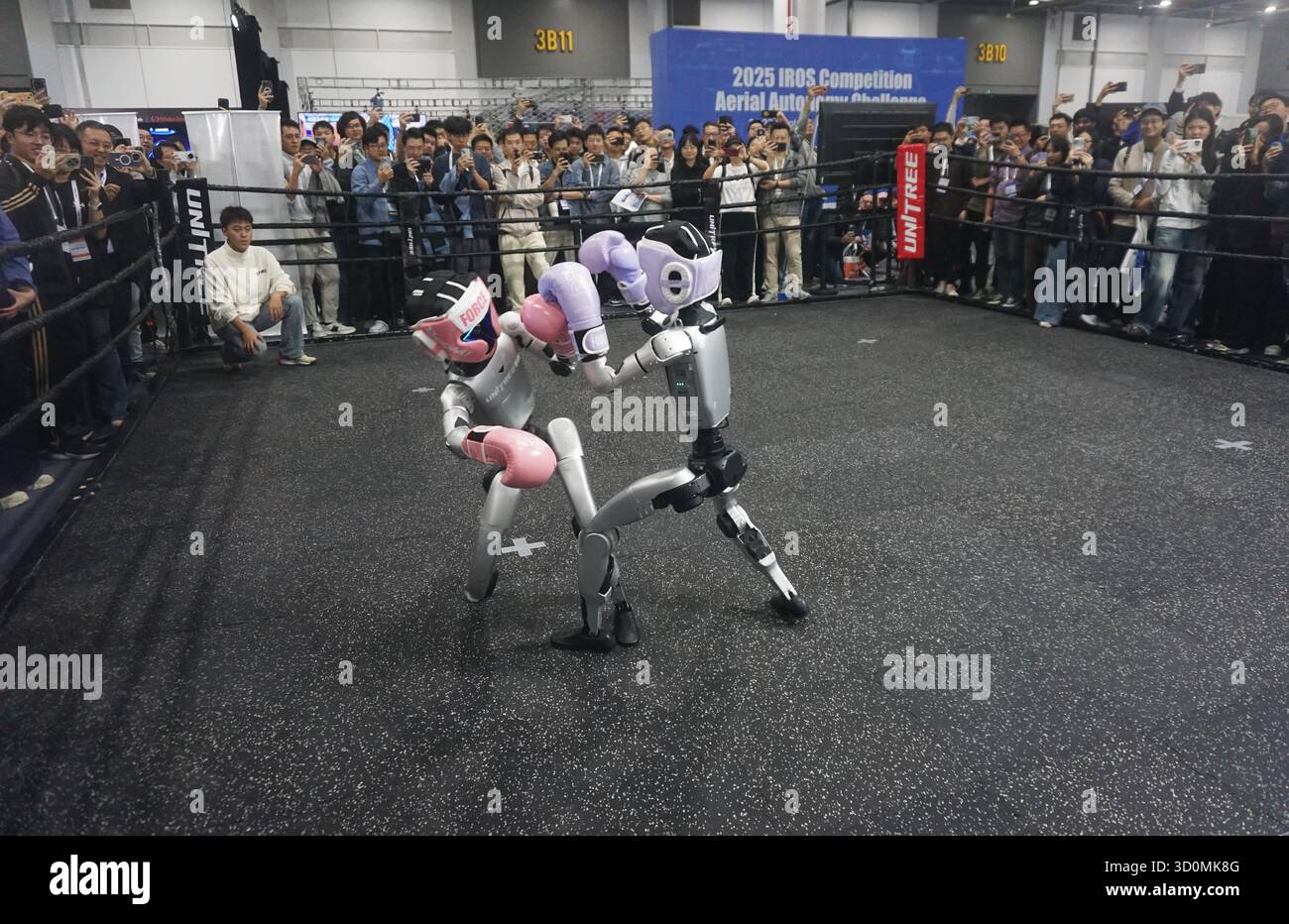 People watch Unitree Robotics's humanoid robots compete in a boxing ...