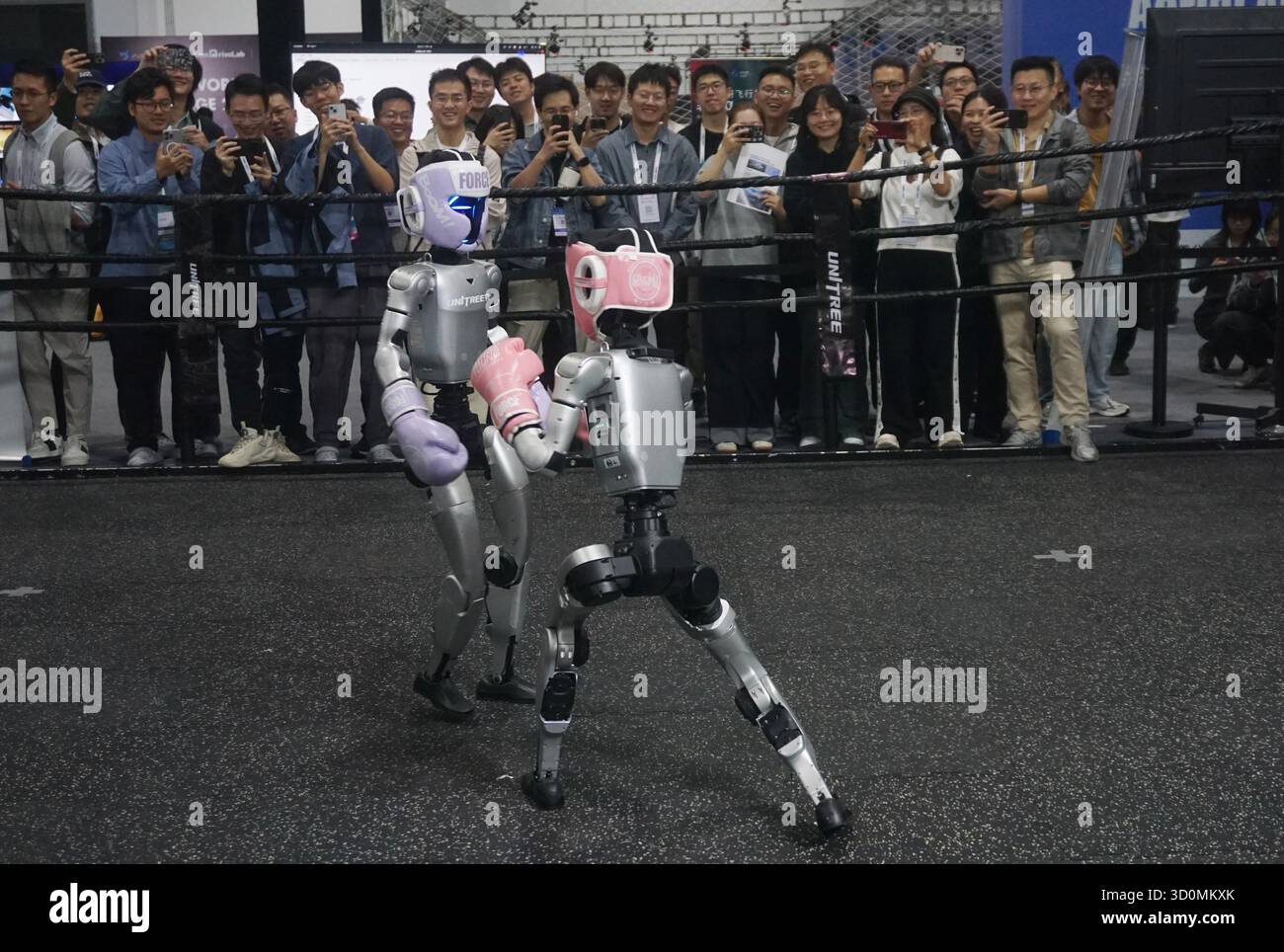 People watch Unitree Robotics's humanoid robots compete in a boxing ...