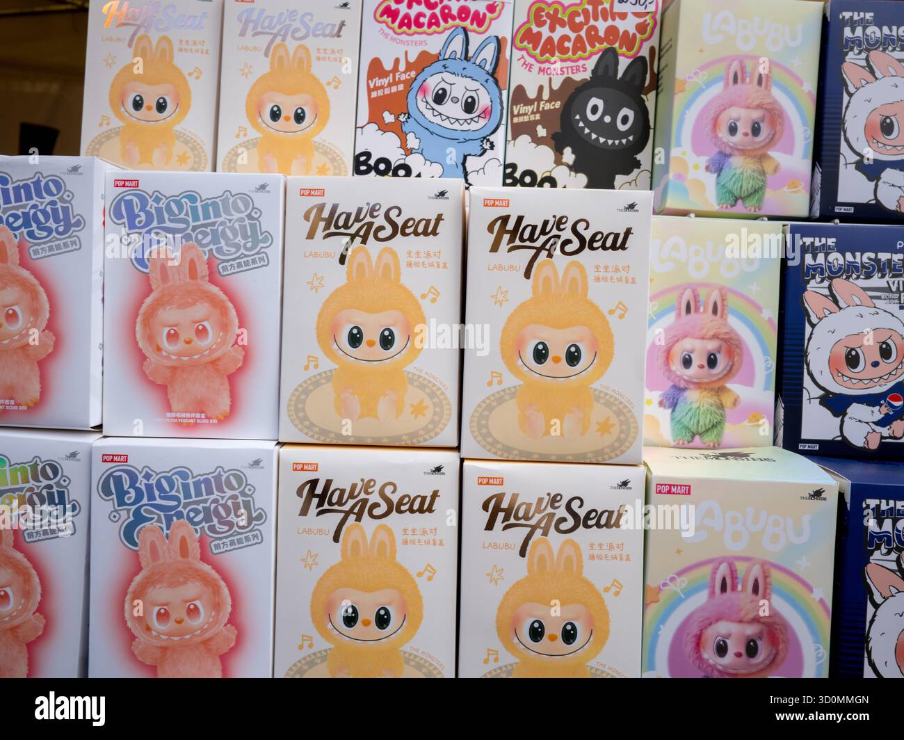 Blind boxes with popular labubu dolls at a street shop hi-res stock ...