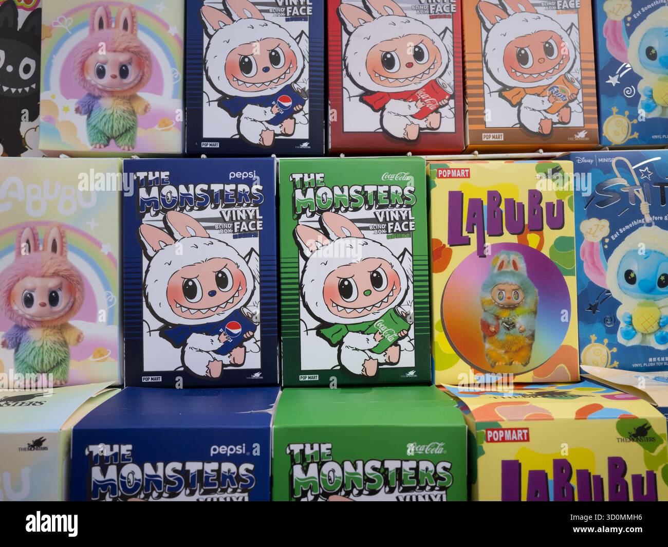 Blind boxes with popular labubu dolls at a street shop hi-res stock ...