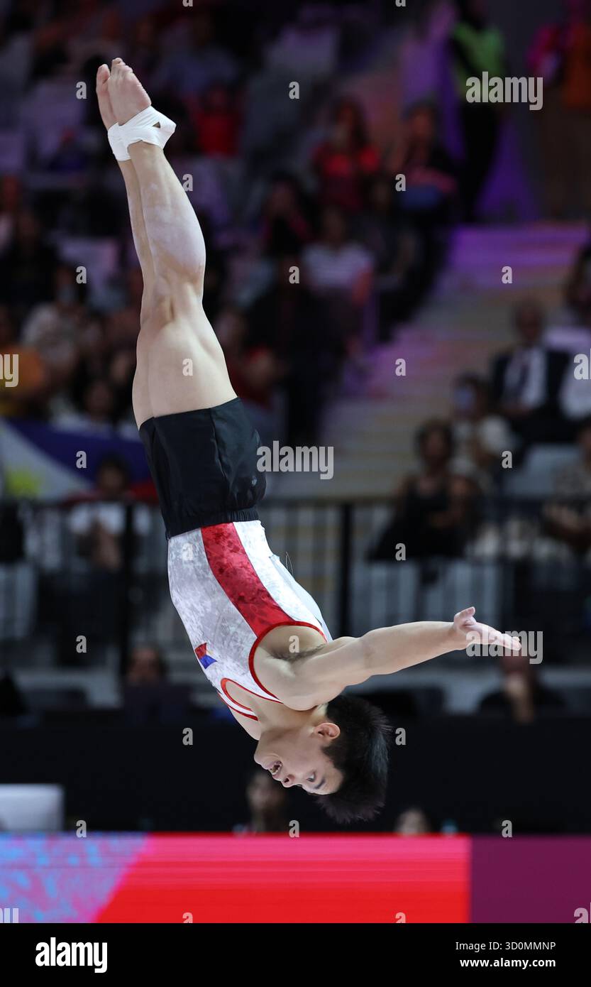 Carlos Yulo of Philippines performs during the Men's floor exercise ...