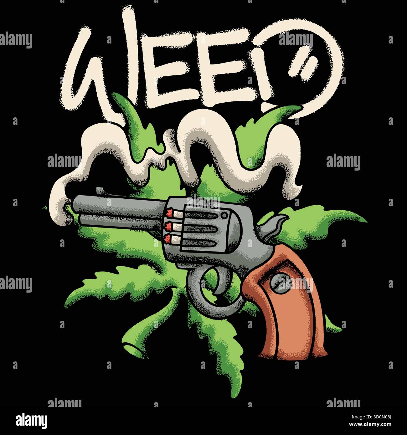 Gun and Cannabis Leaves for streetwear illustration Stock Vector Image ...