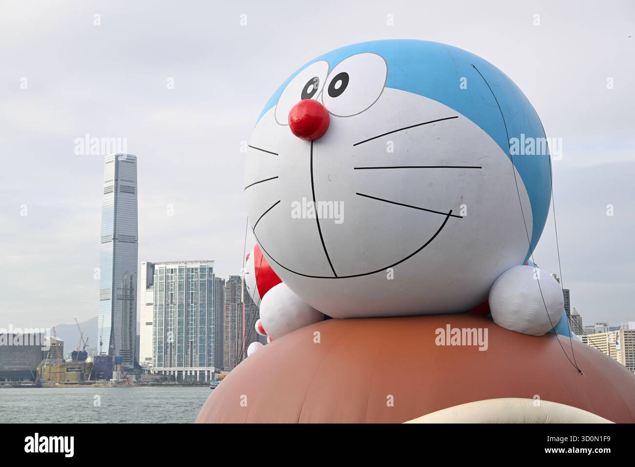 A large Doraemon Sculpture setting at Hong Kong Victoria Harbour on ...