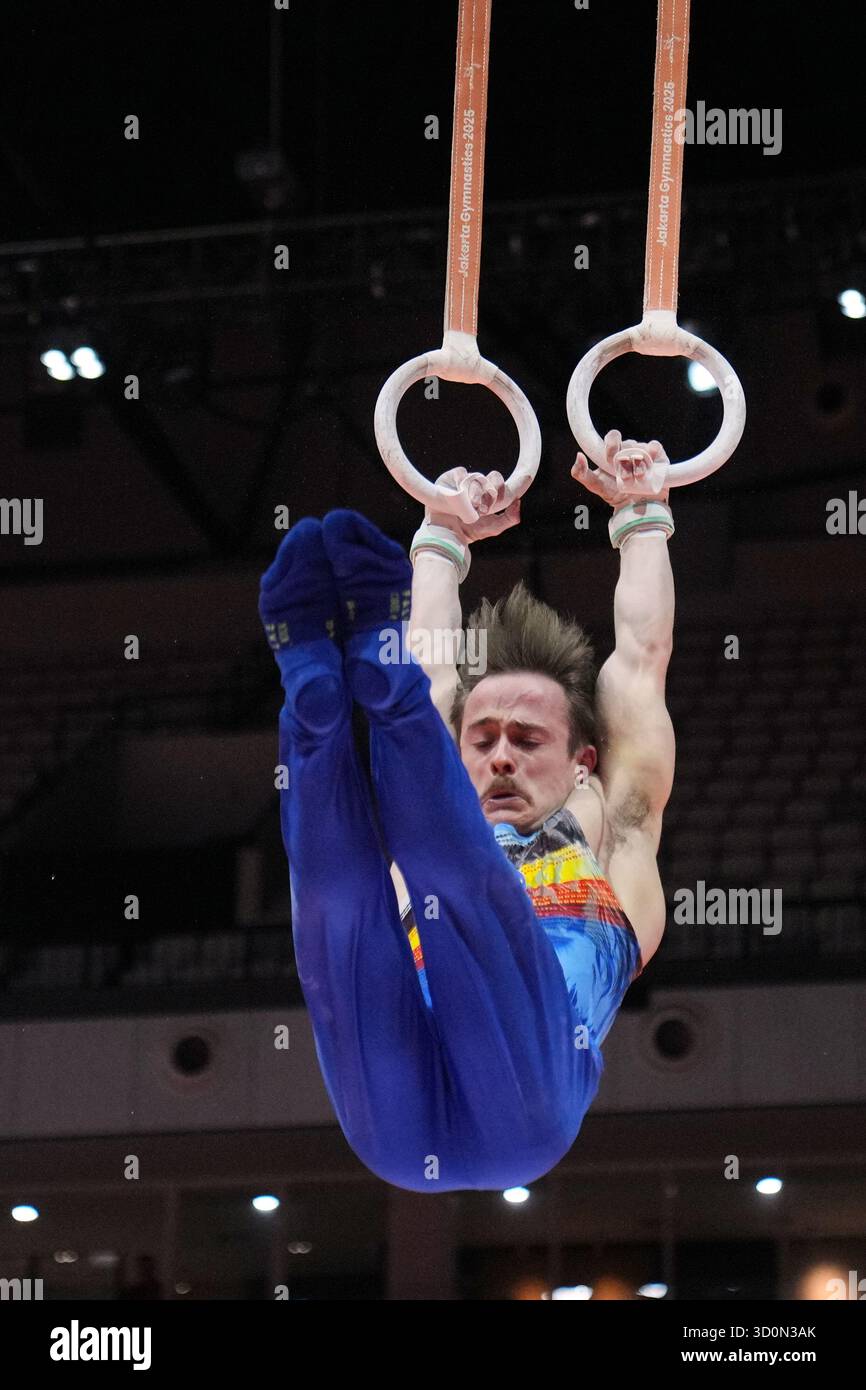 Glen Cuyle of Belgium competes in the men's rings final during the 53rd ...
