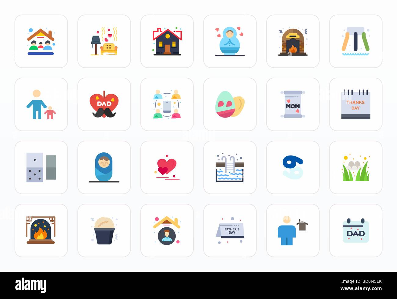 A clean collection of 24 Flat vector icons representing Family ...